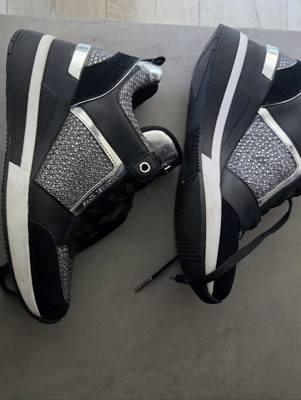 Michael Kors | Shoes | Michael Kors Silver And Black Metallic Accented ...